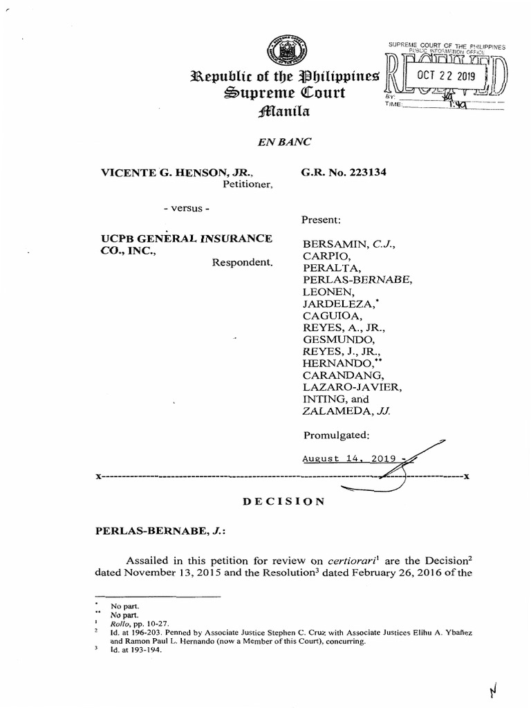 Henson VS Ucpb PDF | PDF | Assignment (Law) | Subrogation