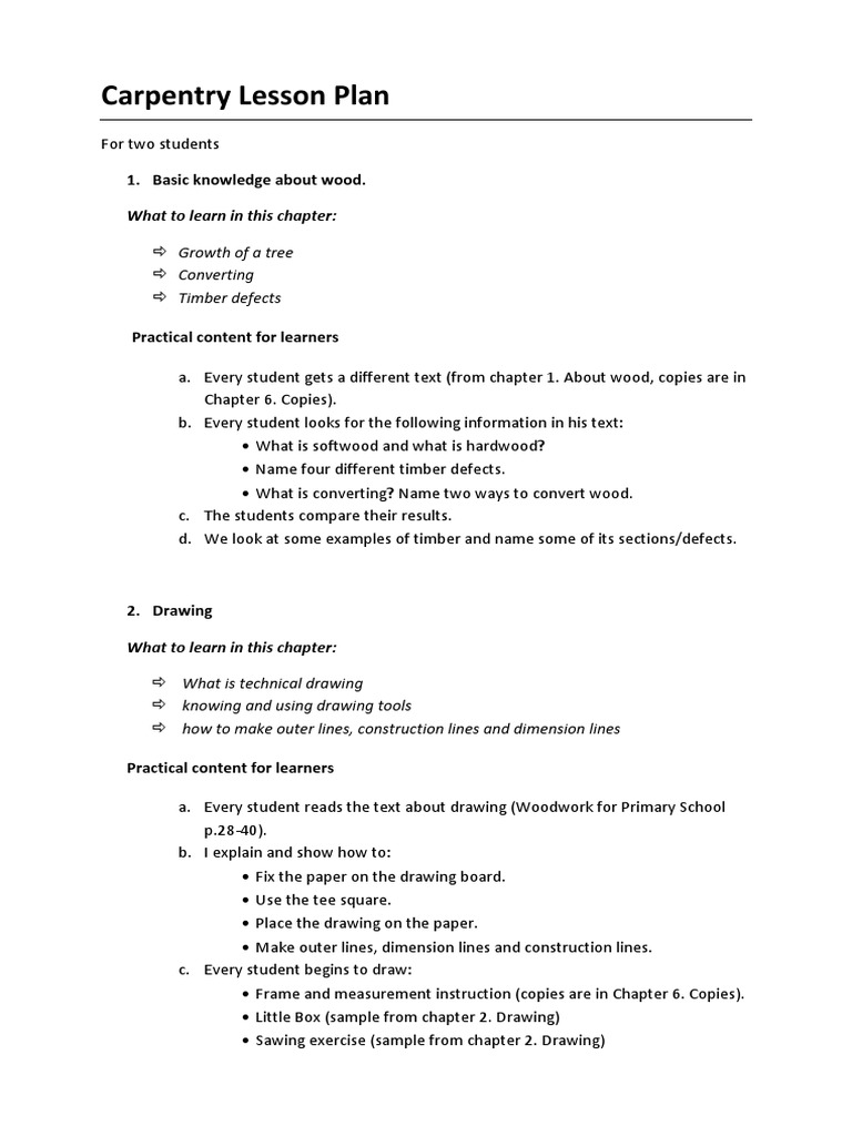 Carpentry Lesson Plan | PDF | Lumber | Wood