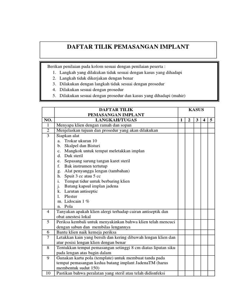 Daftar Tilik Implant | PDF
