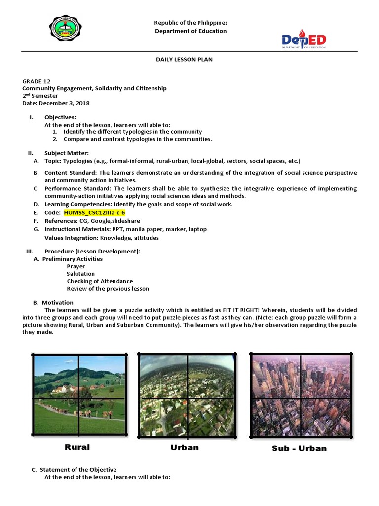 Community Typologies Lesson Plan | PDF | Lesson Plan | Learning