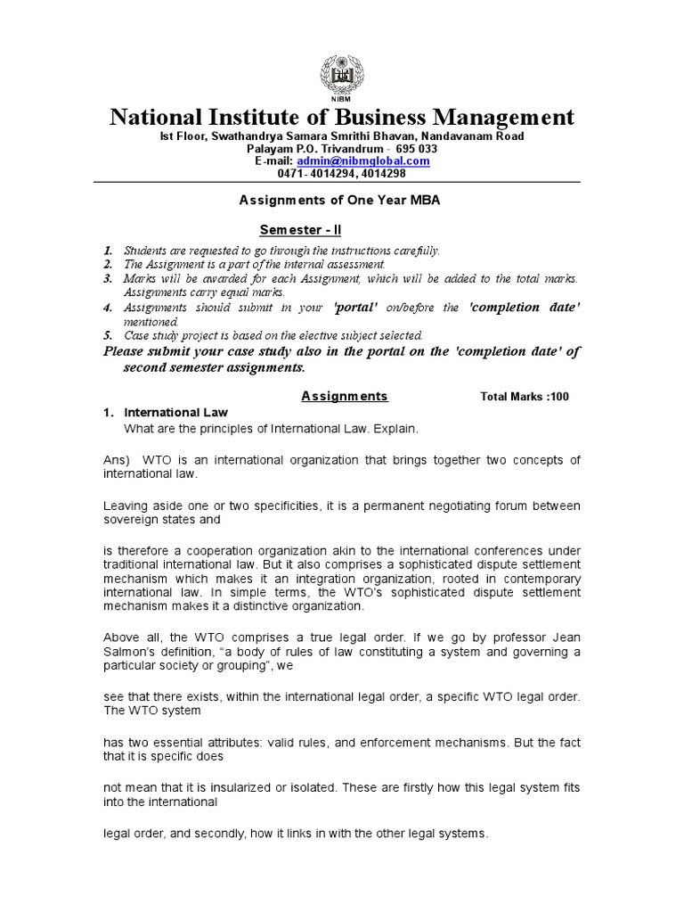 NIBM Assignments Guide for One Year MBA Semester II | PDF | World Trade Organization | Treaty
