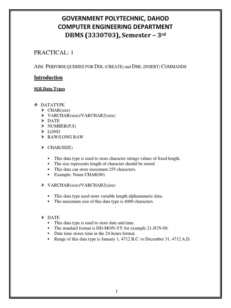 DBMS Lab Manual | PDF | Sql | Databases DBMS Lab Manual | PDF | Sql | Databases
