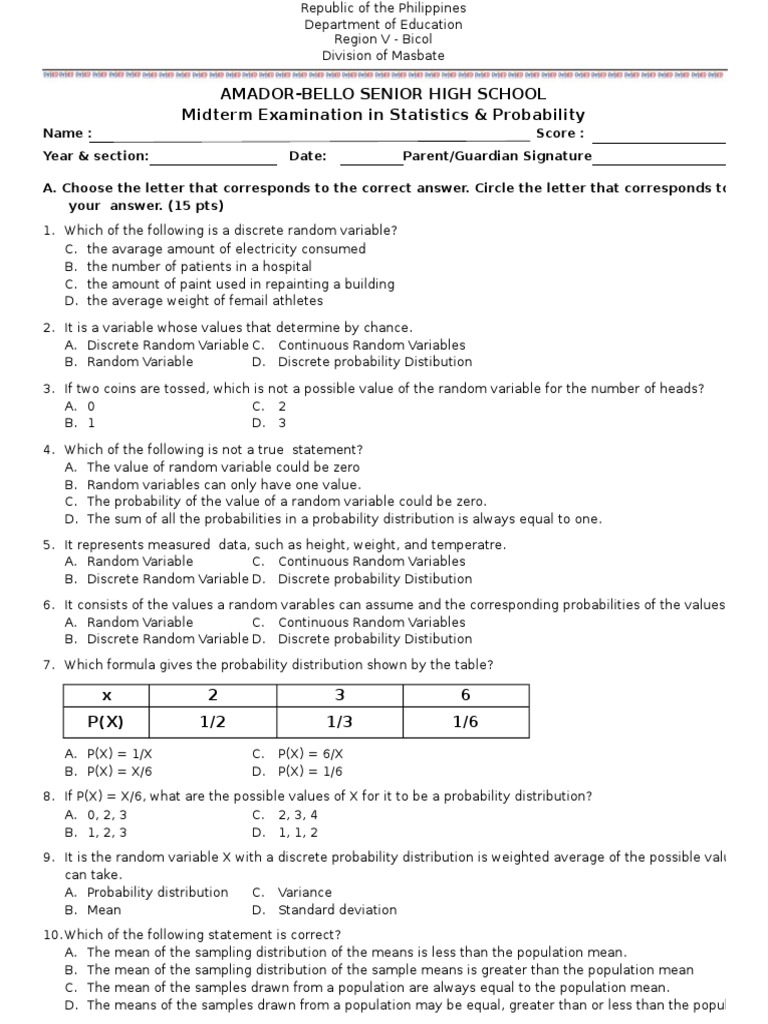 2ND SEM 1ST QUARTER Statistic and Probability | PDF | Mean ...