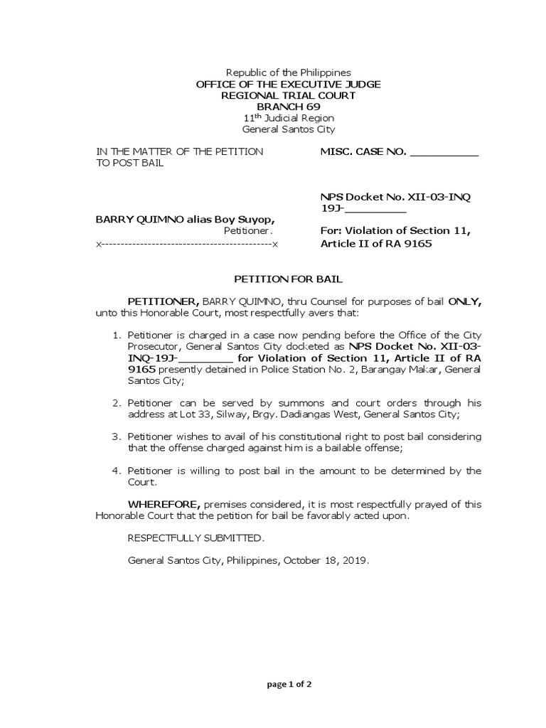 Petition For Bail | PDF | Bail | Government Institutions