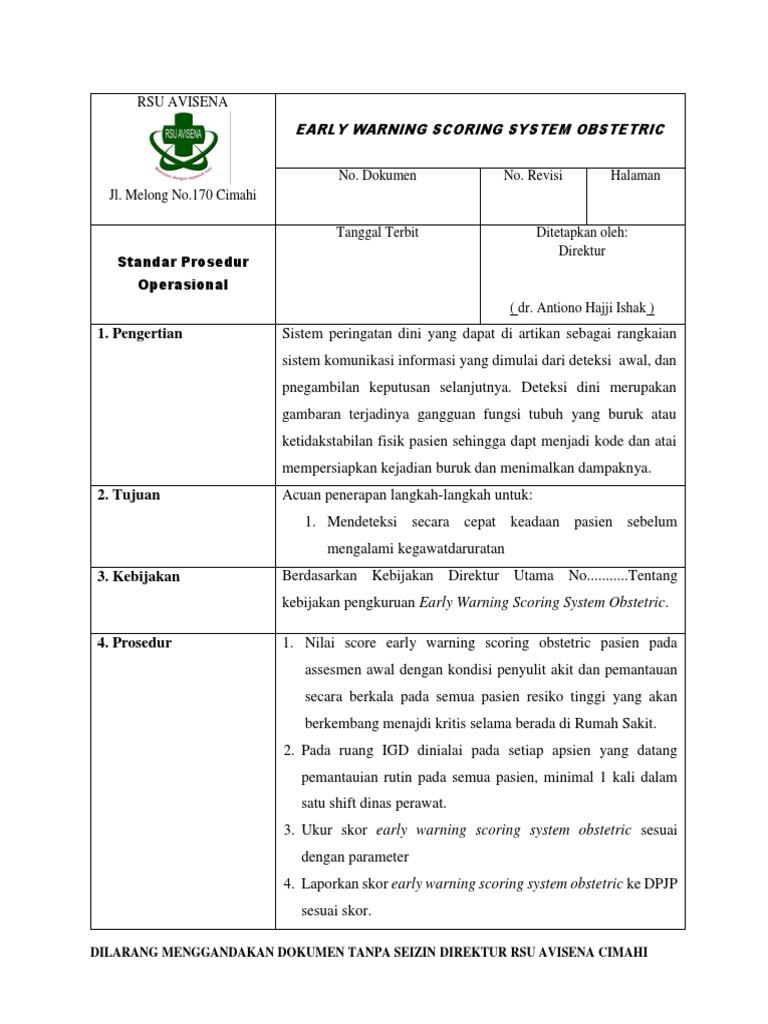 Sop Dan Juknis Ews Obstetri | PDF