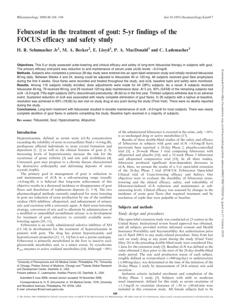 Gout Treatment: 5-Year Febuxostat Study | PDF | Gout | Renal Function