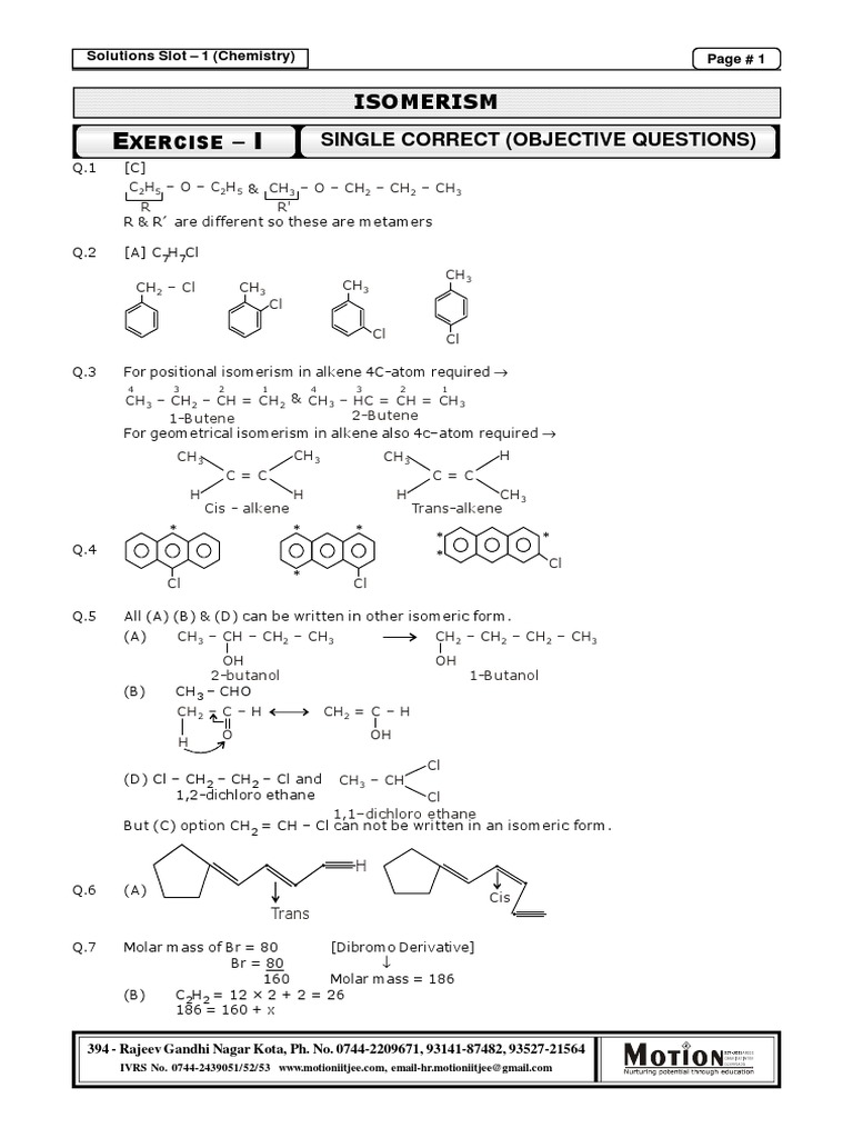 Answer Key Isomersim PDF | PDF | Isomer | Stereochemistry