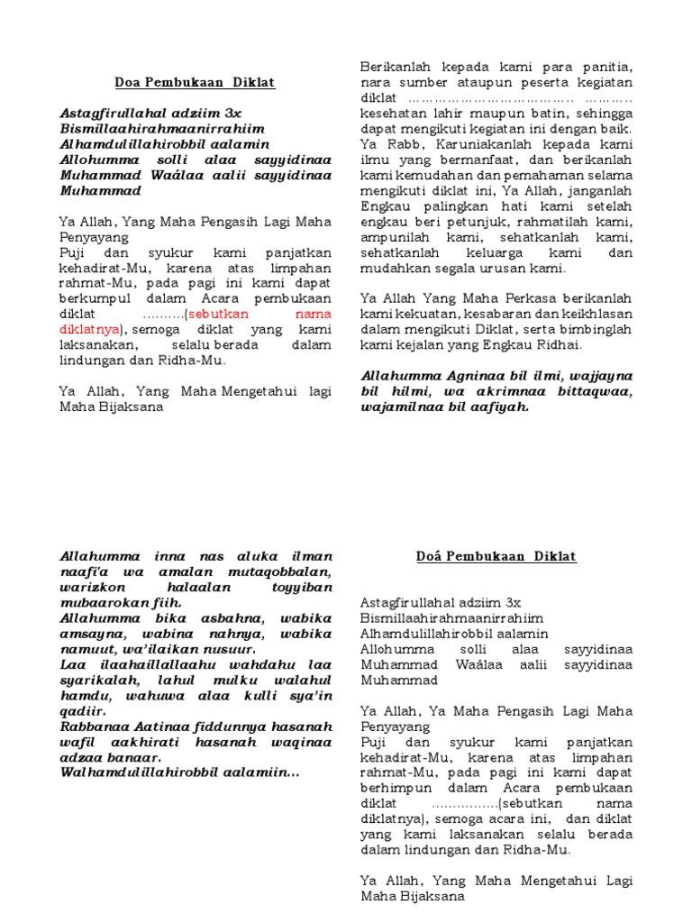 Doa Pembukaan dan Penutupan Diklat | PDF