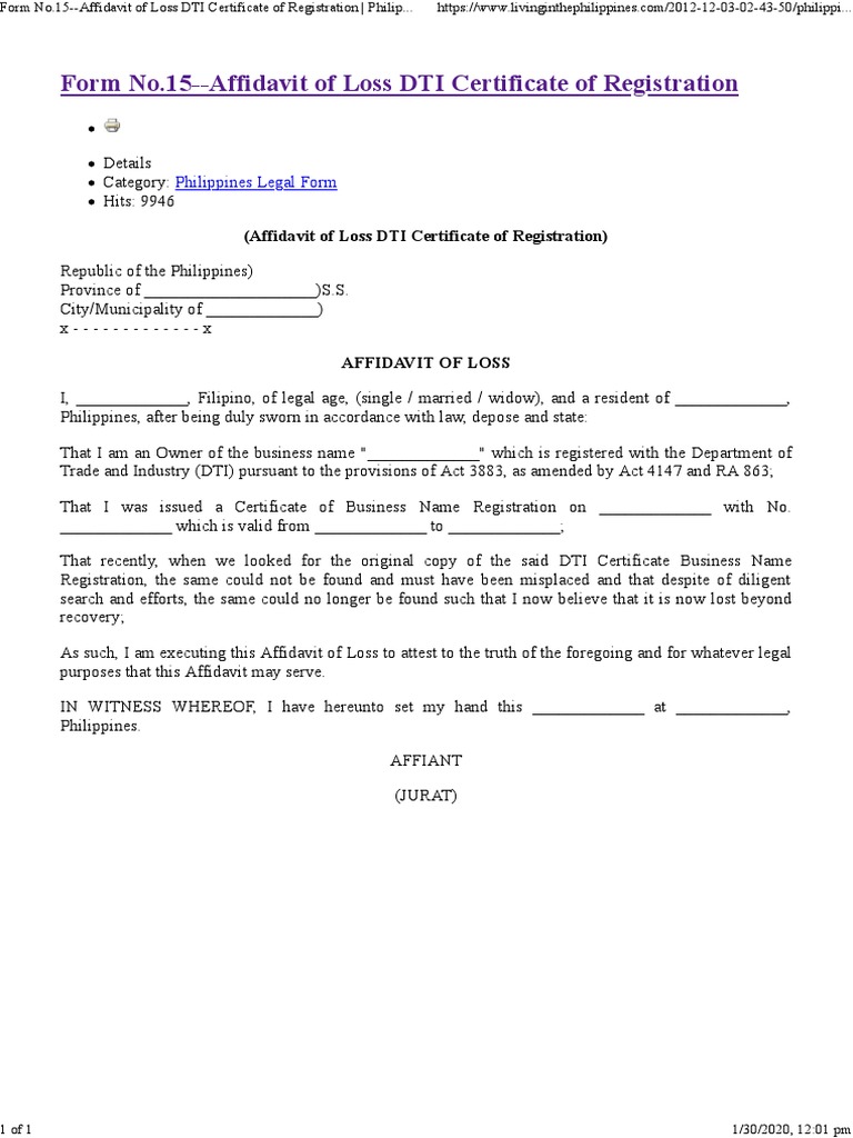 Affidavit of Loss Dti | PDF