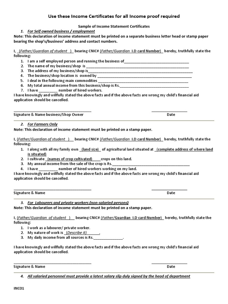 Sample Format of Income Certificates | PDF | Economies | Business