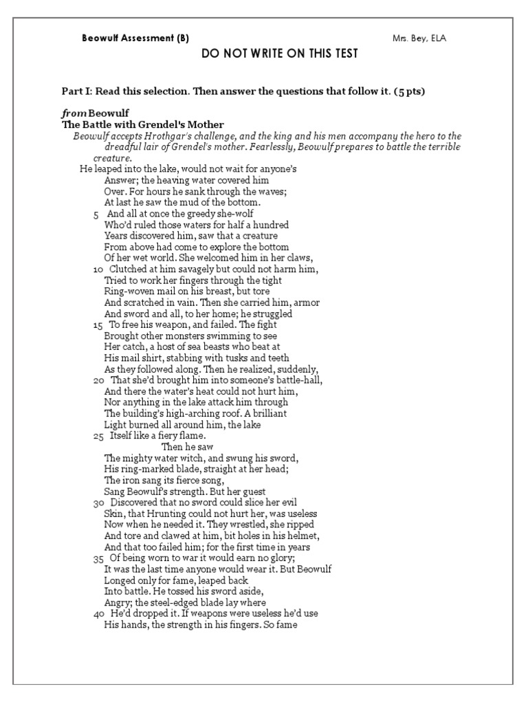 Beowulf Test 201920 B | Download Free PDF | Beowulf