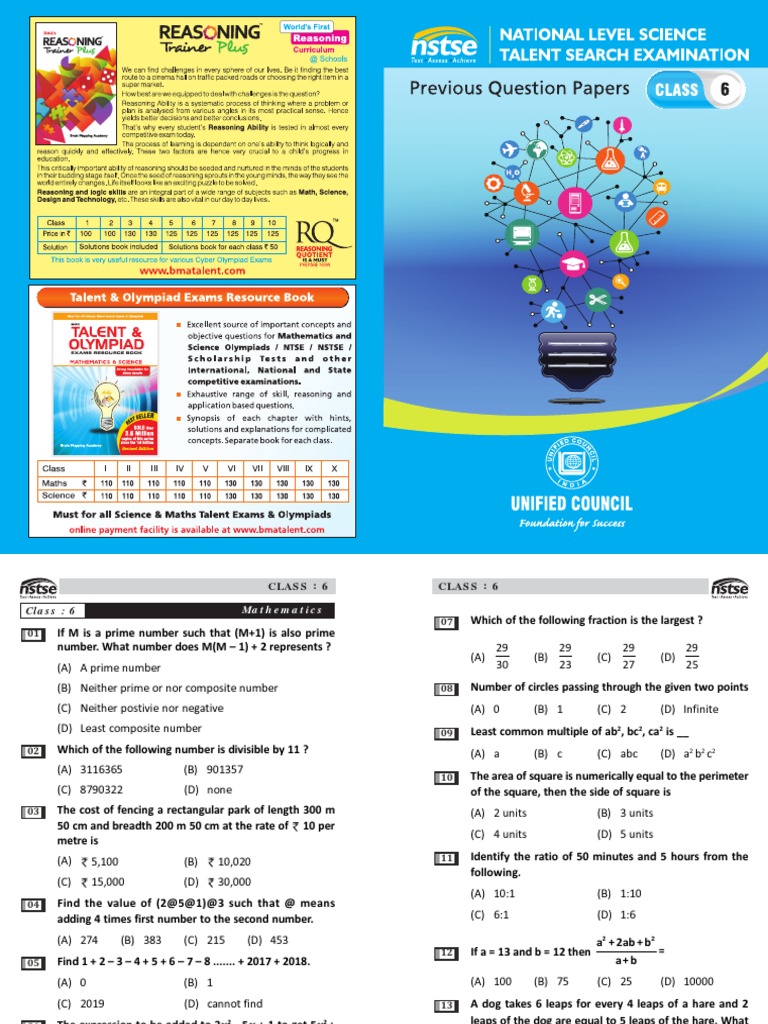 Class 6 NSTSE PQP 10-Papers 2019-20 2-In-A4 PDF | PDF | Rectangle ...