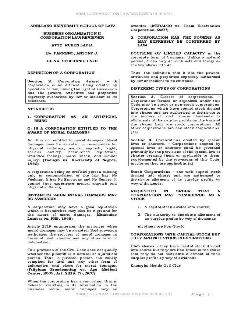 Revised Corporation Reviewer PDF | PDF | Corporations | Board Of Directors