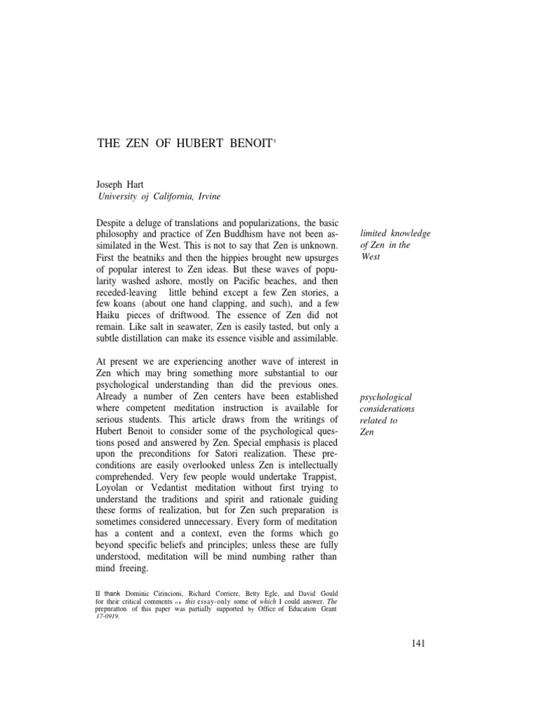 The Essence of Hubert Benoit's Zen | PDF | Metaphysics | Free Will