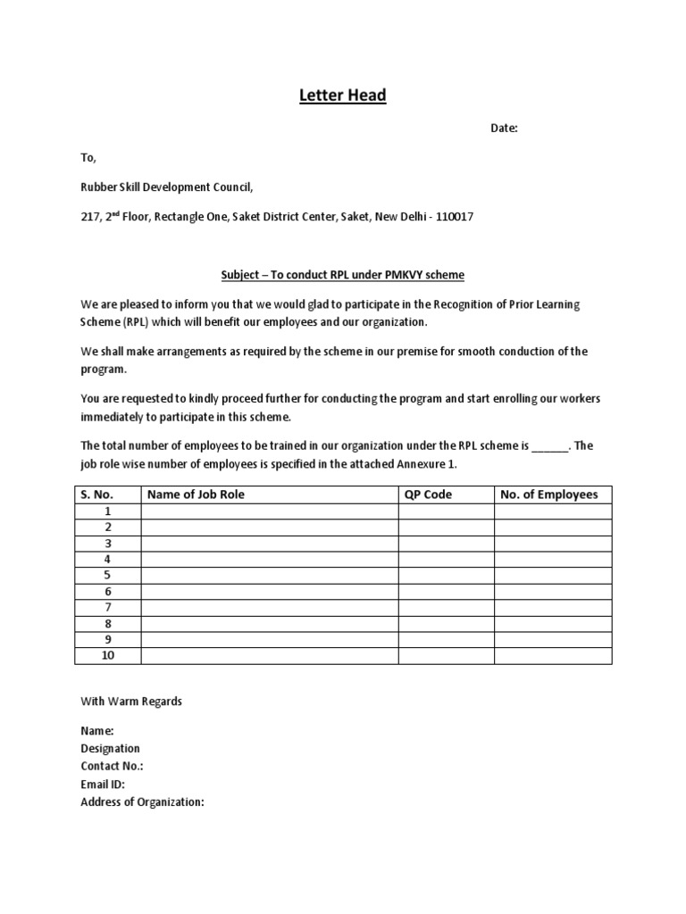 RPL LOI Format | PDF