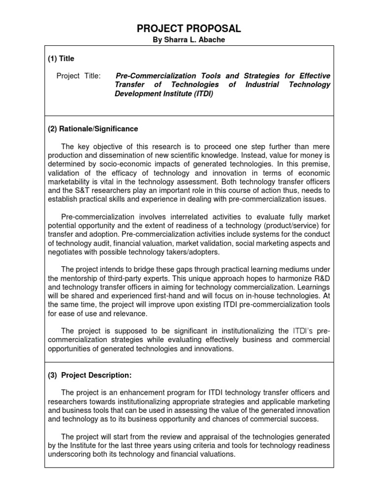 Project Proposal | PDF | Technology Transfer | Innovation