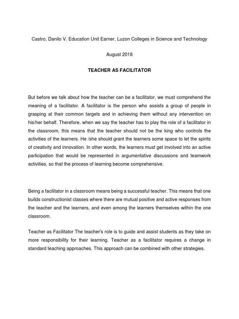 Teacher As Facilitator | PDF | Facilitator | Teachers