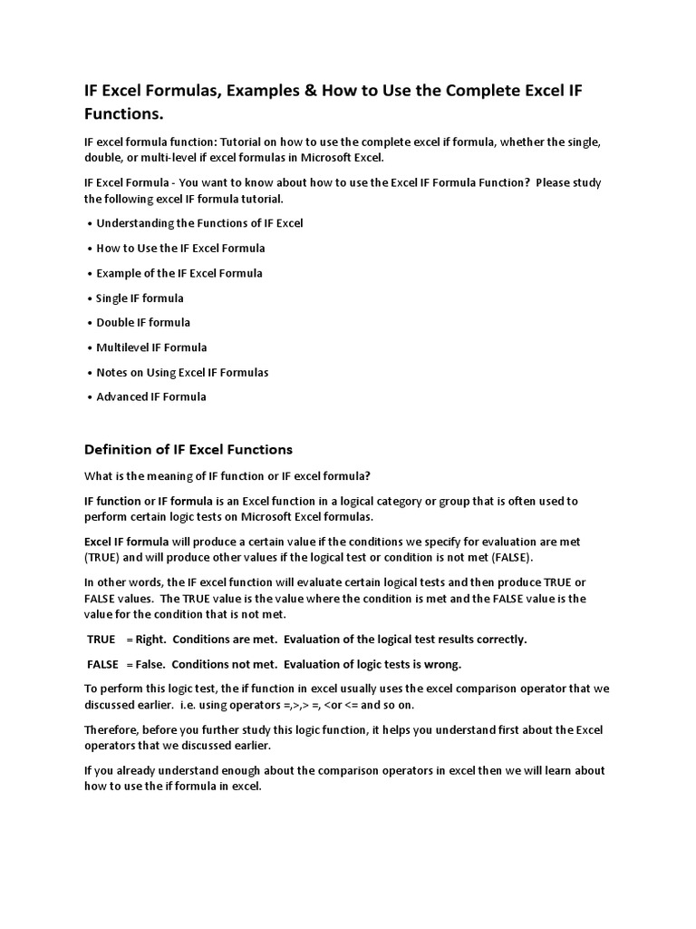 If Function On Excel Pdf Microsoft Excel Function Mathematics
