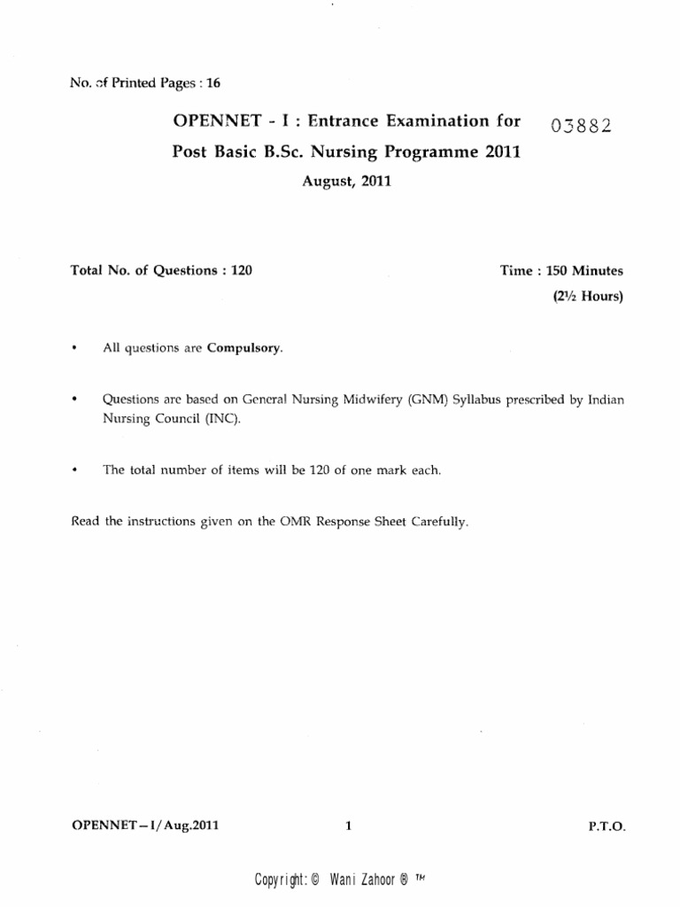 B.SC Nursing Entrance Question Paper PDF | PDF | Diabetes | Pregnancy