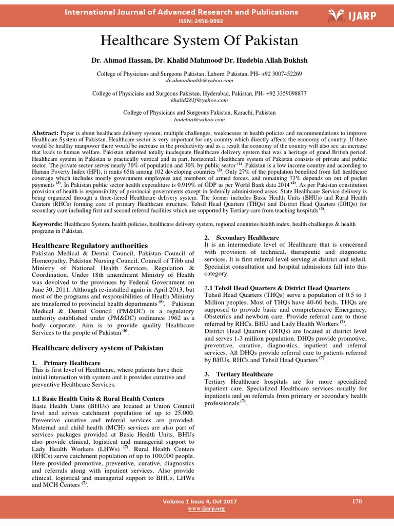 Healthcare System of Pakistan PDF | PDF | Health Policy | Health Care