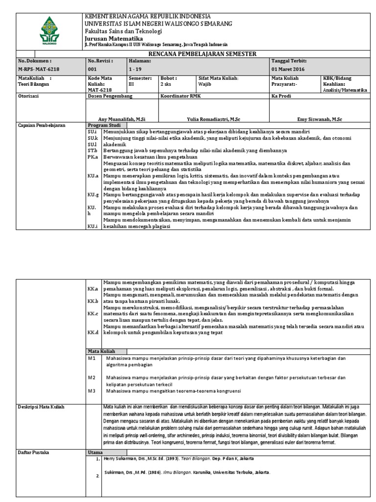 RPS Teori Bilangan Murni | PDF