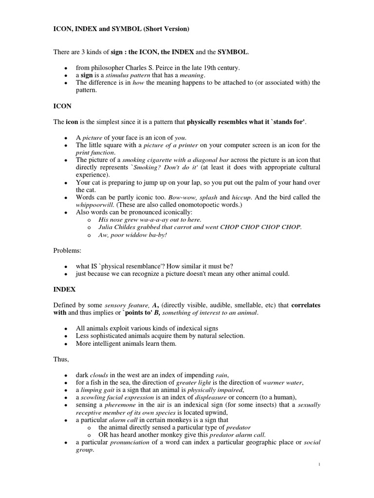 ICON, INDEX and SYMBOL (Short Version) Explained | PDF | Semantics ...