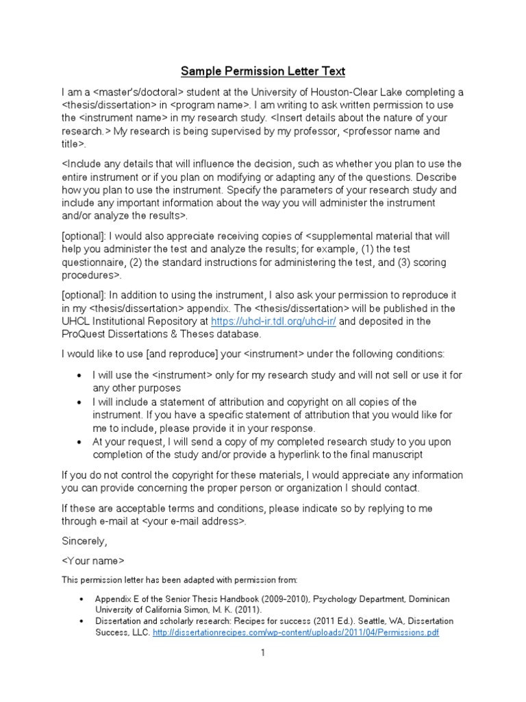 Sample Permission Letter Text | PDF | Thesis | Intellectual Works