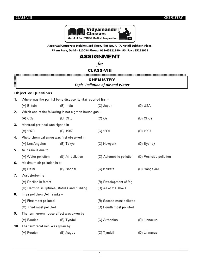 VMC Class 8 Chemistry Assignment | PDF | Oxide | Combustion