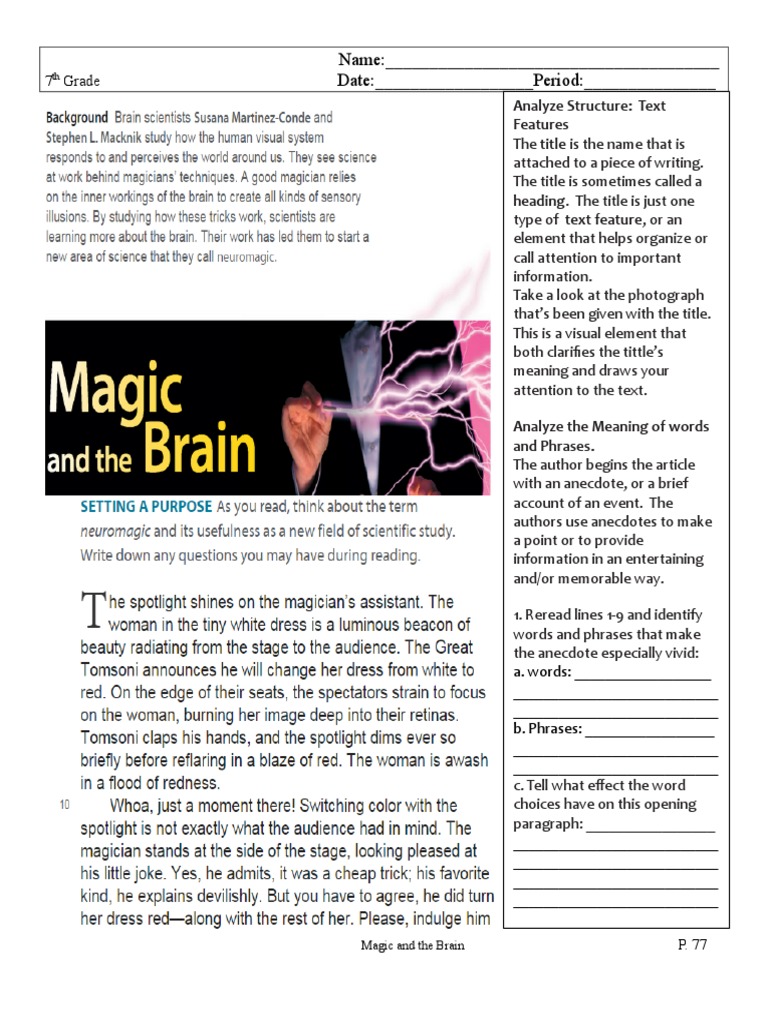 Magic and The Brain SAI Guided Reader | PDF | Neuroscience | Reading ...