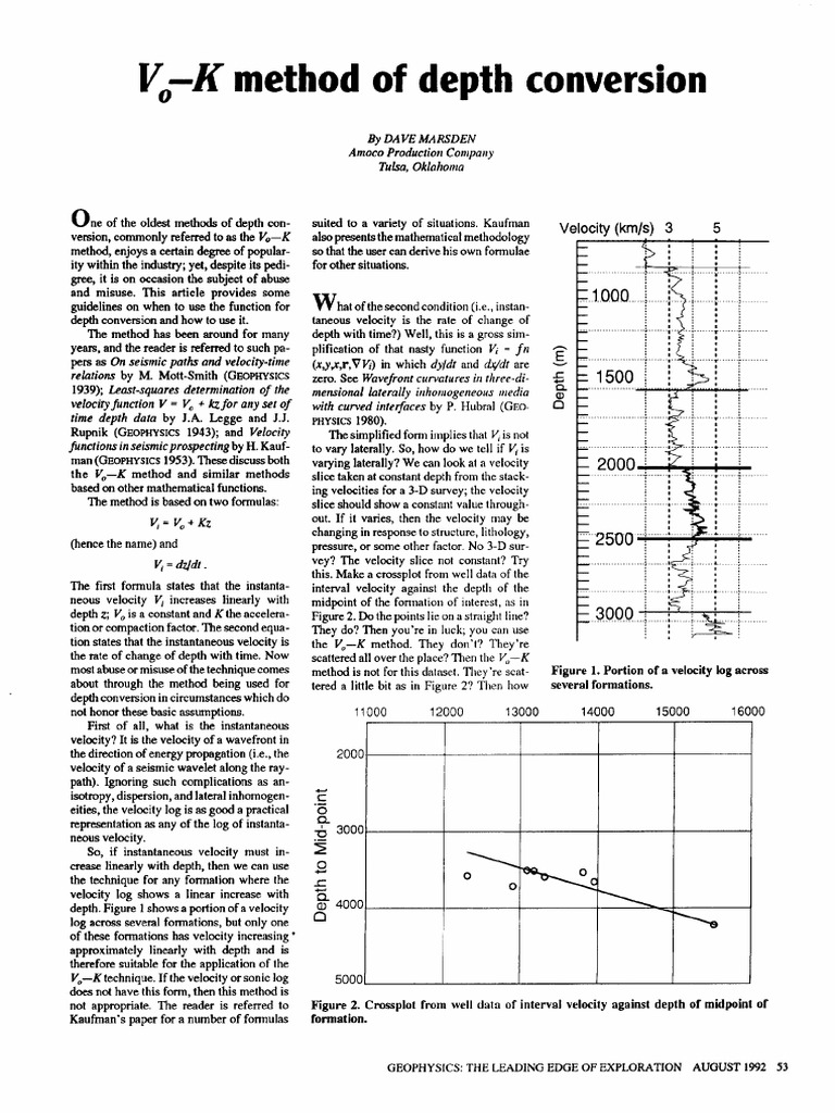 V0-K Method of Depth Conversion | PDF | Velocity | Regression Analysis