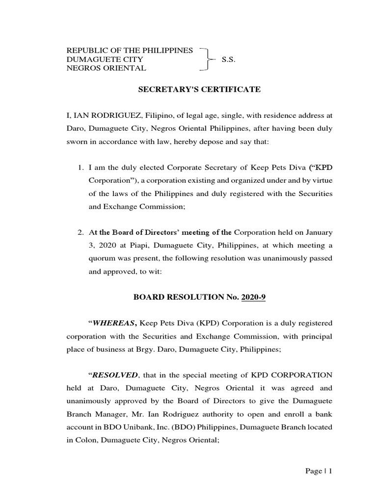 Secretary's Certificate | PDF | Social Institutions | Social Science