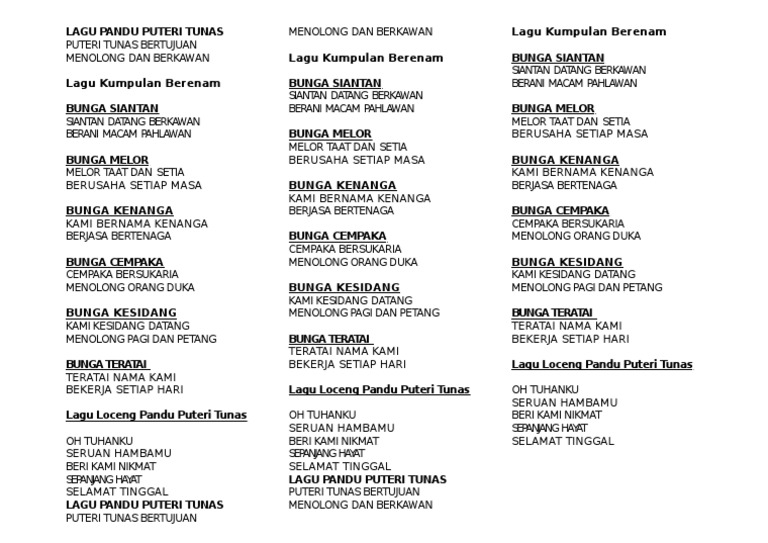 Lagu Kumpulan Berenam Pandu Puteri Tunas - Roy-has-Christensen Lagu Kumpulan Berenam Pandu Puteri Tunas - Roy-has-Christensen