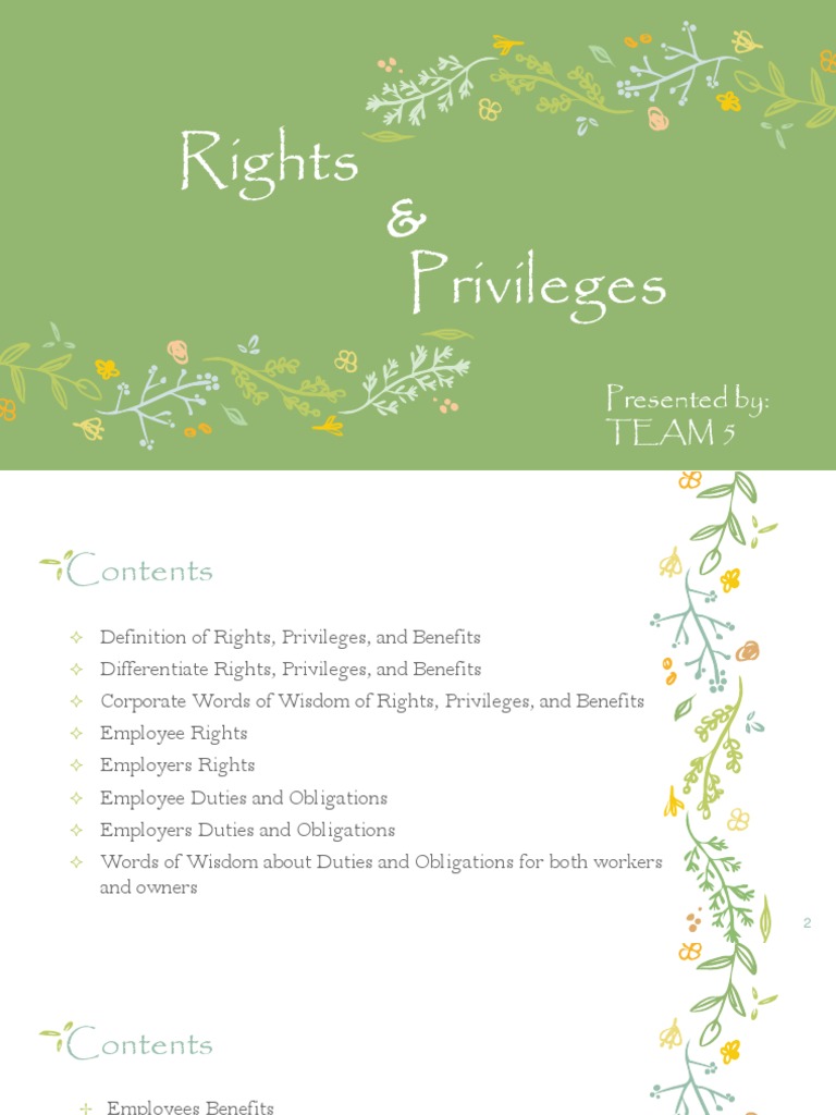 Rights and Privileges | PDF | Employee Benefits | Employment