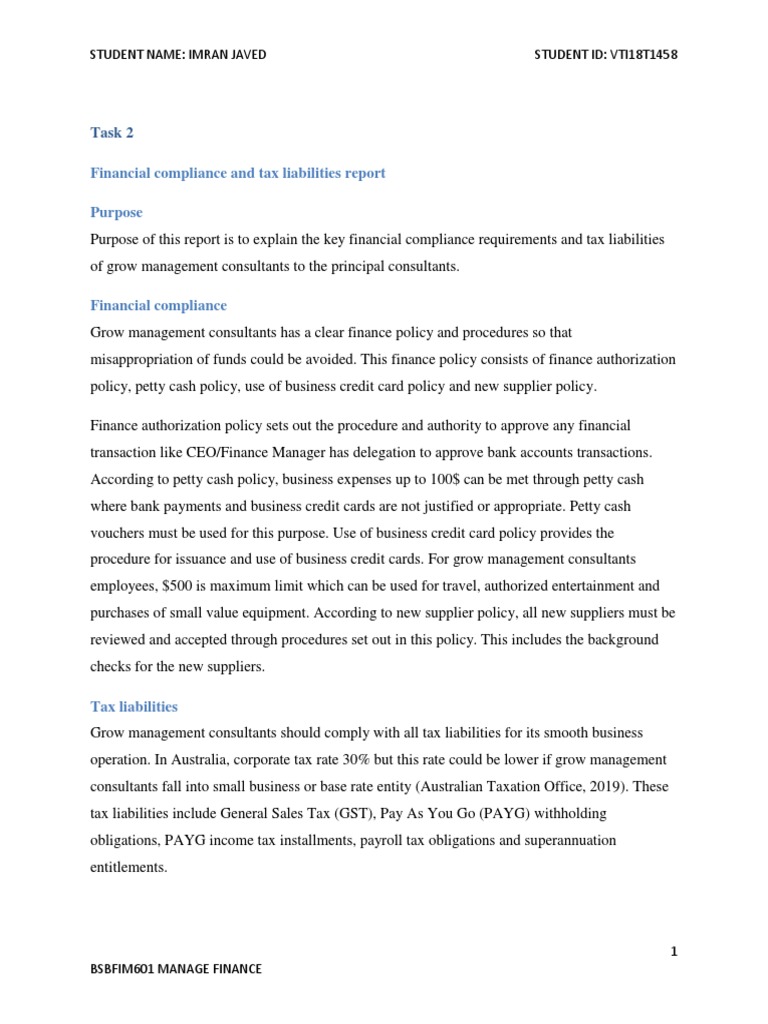 Financial Compliance and Tax Liabilities Report | PDF | Payroll Tax | Taxes