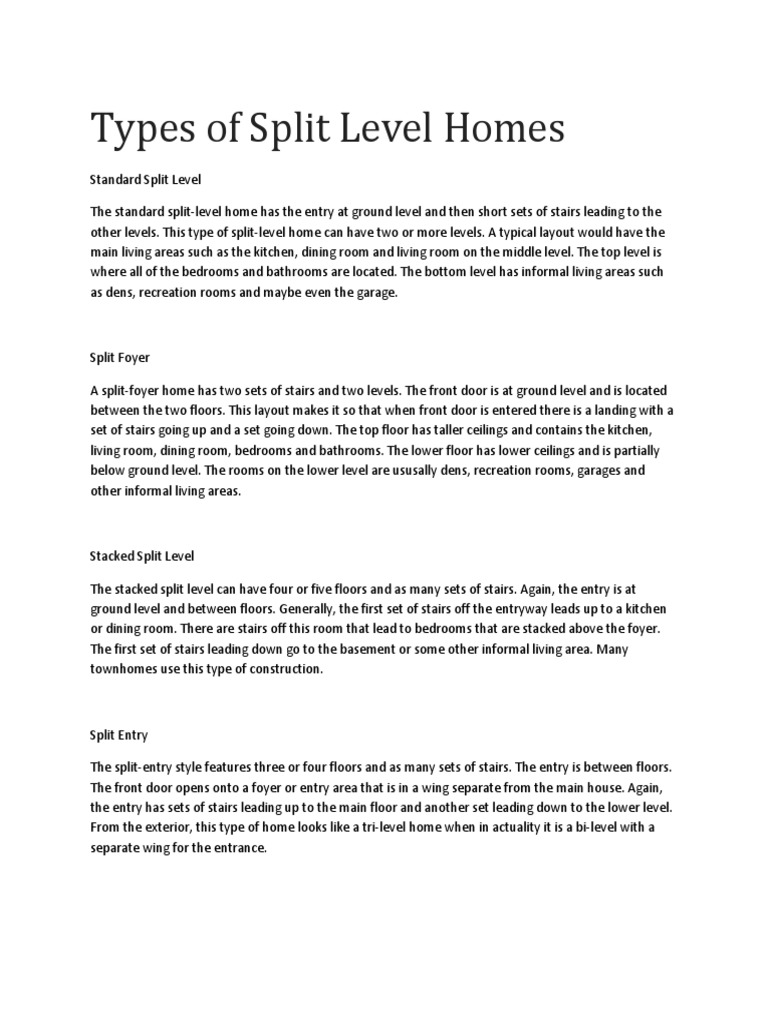 Types of Split Level Homes | PDF | Tourist Attractions | Residential ...