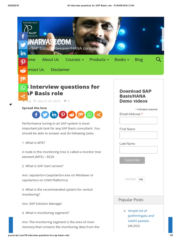 18 Interview Questions For SAP Basis Role | Download Free PDF | Sap Se | Computer Architecture