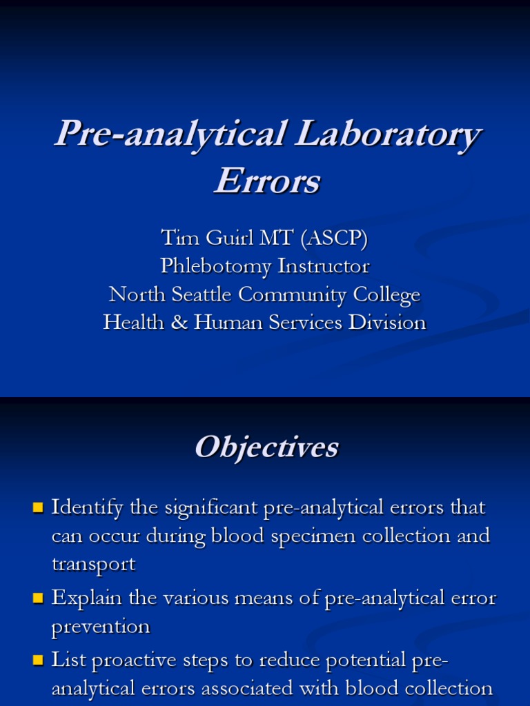 Pre-Analytical Laboratory Errors | PDF | Intravenous Therapy | Medical Specialties