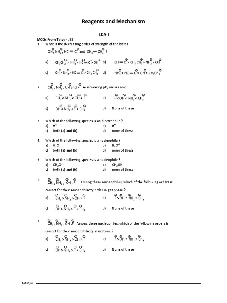 XII Reagents and Mechanism LDA | PDF | Chemical Reactions | Unit Processes