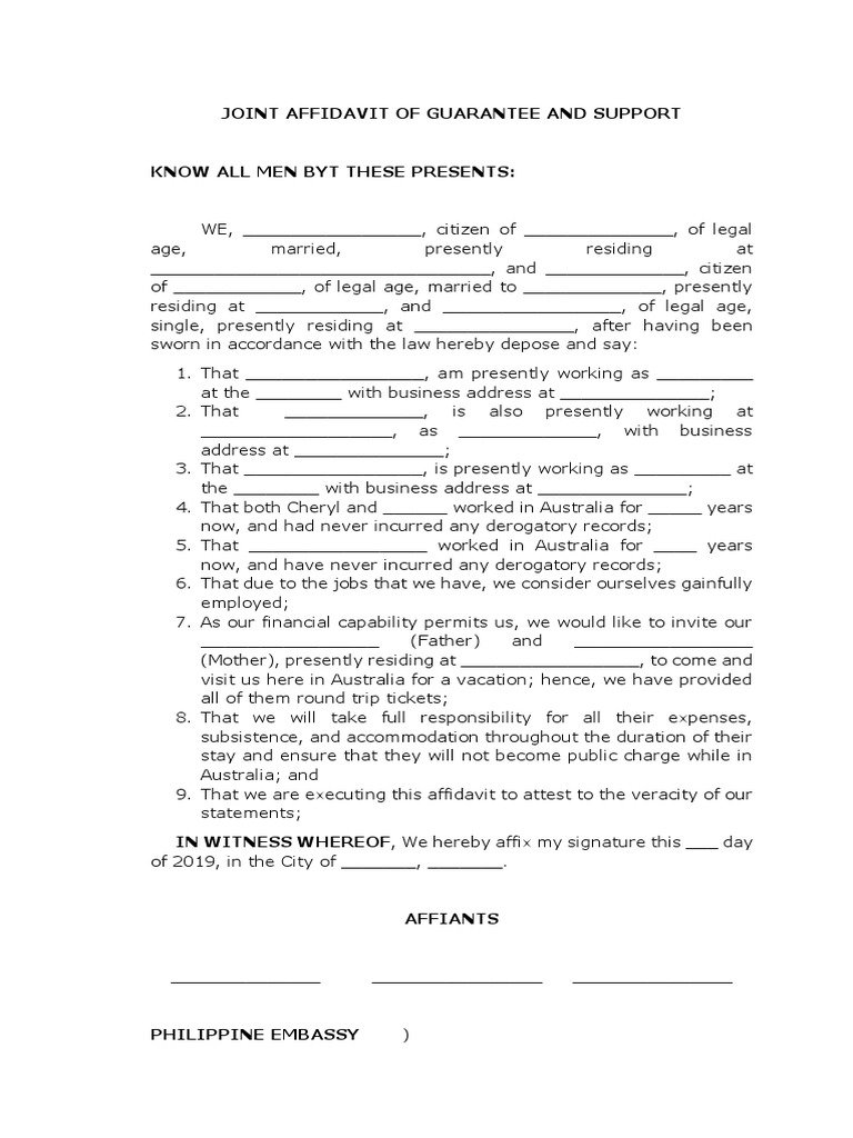Joint Affidavit Of Guarantee And Support PDF Affidavit Legal 