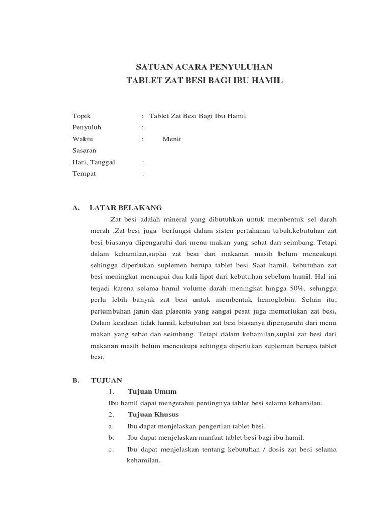 Sap Tablet Zat Besi Bagi Ibu Hamil | PDF