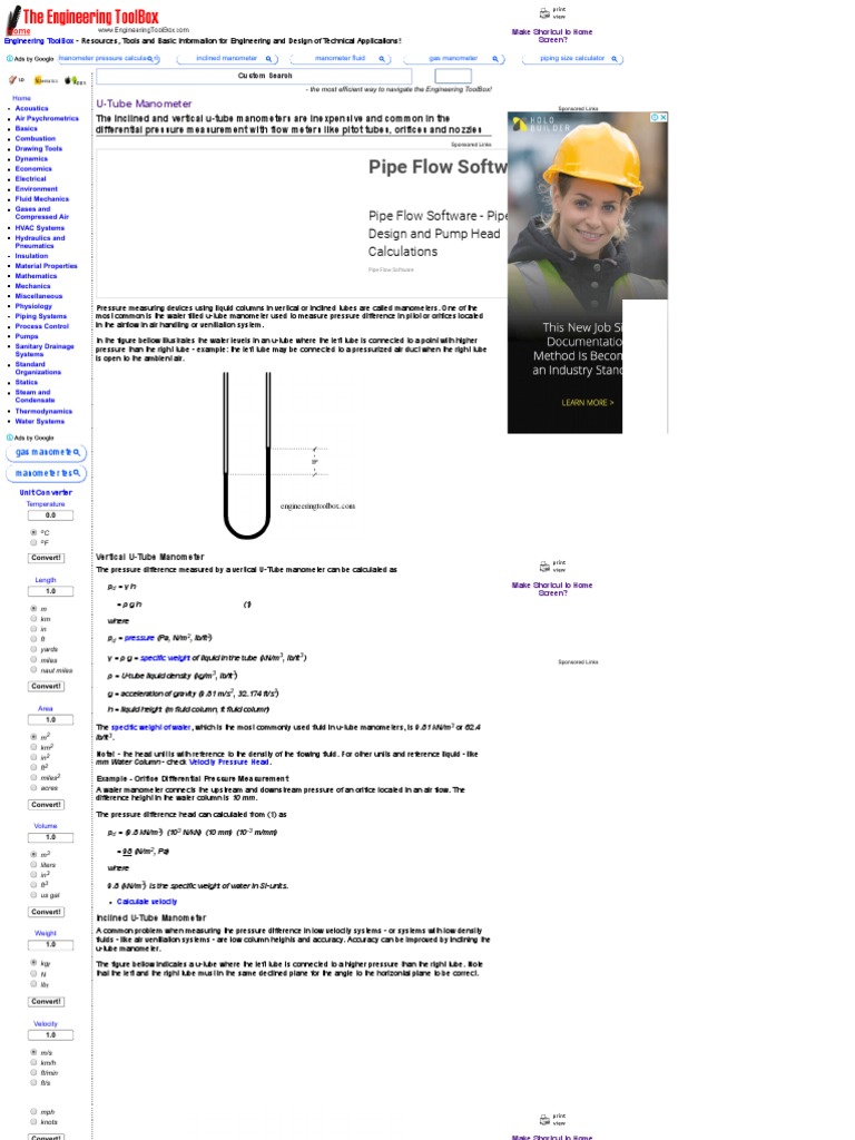 U-Tube Manometer | PDF | Flow Measurement | Pressure Measurement
