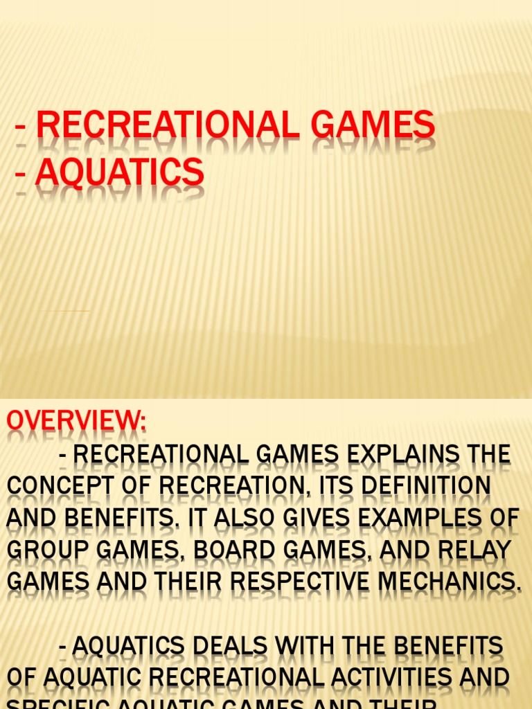 PE 4 Lesson Recreation and Aquatics | PDF | Swimming (Sport) | Swimming