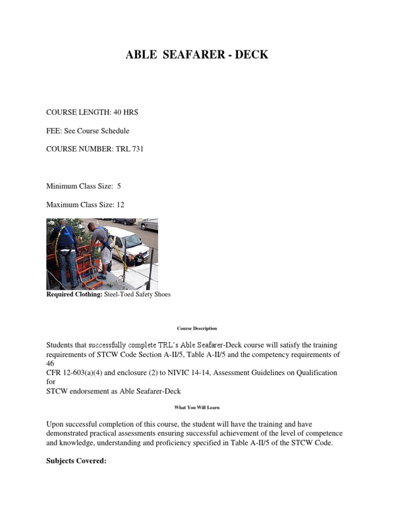 ABLE SEAFARER DECK Certification Requirements | PDF | Sailor | Water Transport