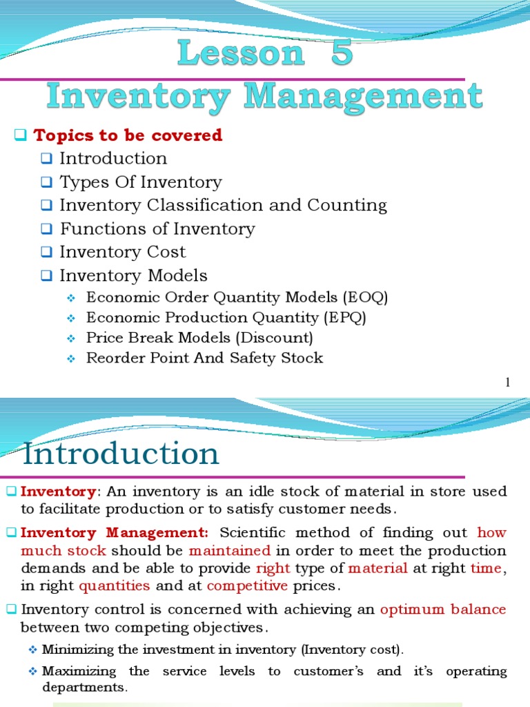 Lesson 5-Inventory Management | Download Free PDF | Inventory | Standard Deviation
