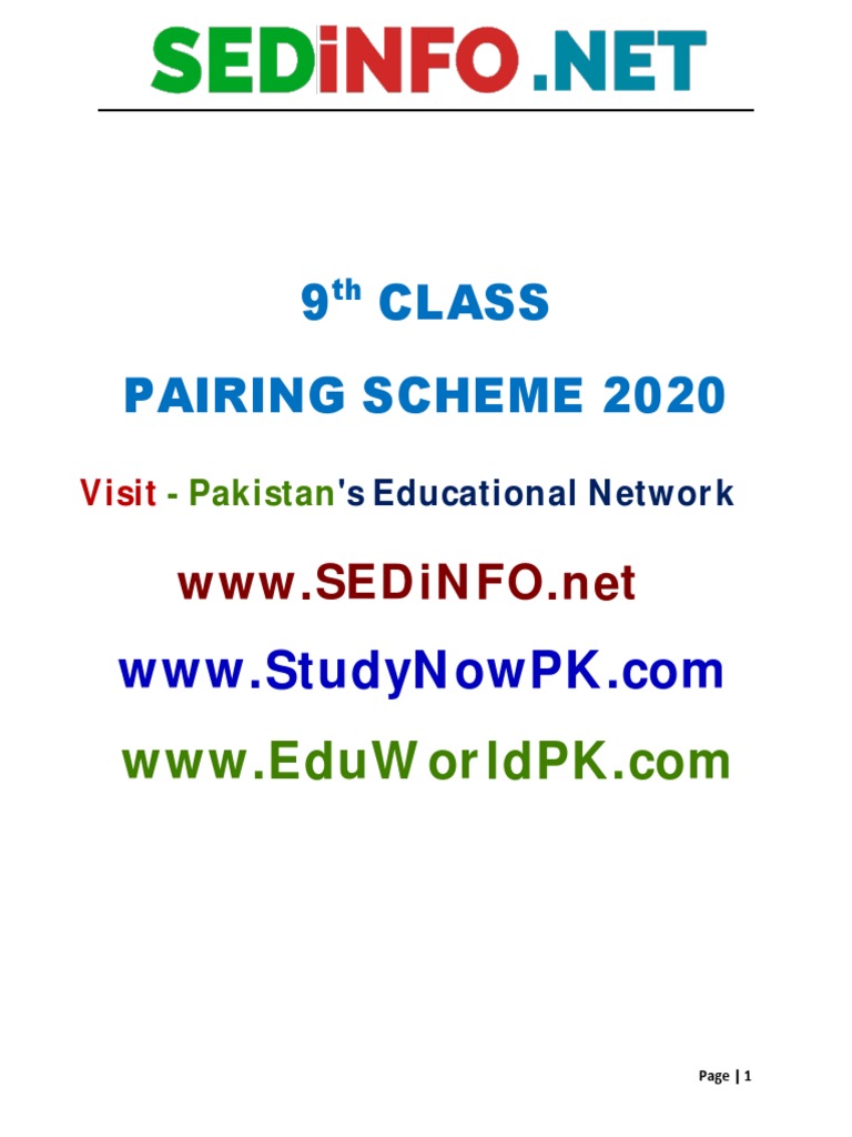 9th Pairing Scheme of Studies All Subjects All Punjab Boards | PDF ...