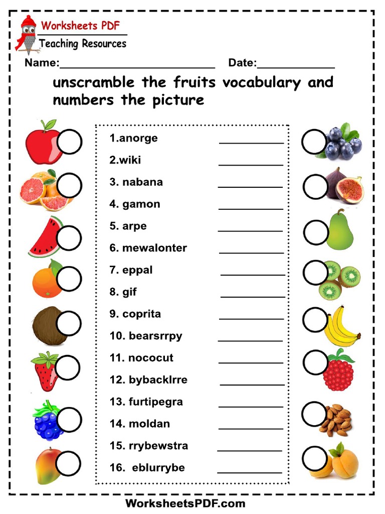 Unscramble The Fruits Vocabulary and Numbers The Picture | PDF