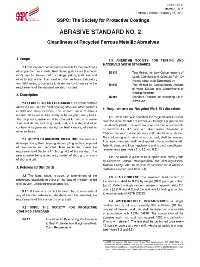 07.3.1.2 SSPC - Ab 2 - 2015 PDF | PDF | Abrasive | Recycling