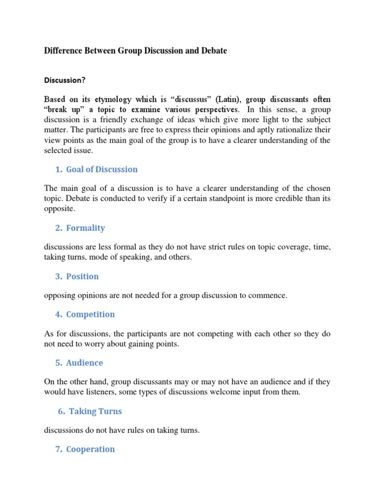Difference Between Group Discussion and Debate | PDF | Critical ...