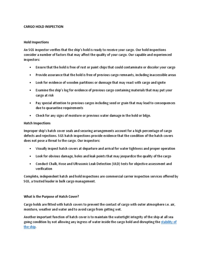 Cargo Hold Inspection | PDF | Cargo | Ships