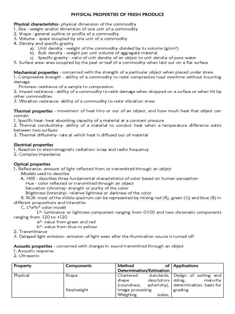 Physical Properties of Fresh Produce | PDF | Physics | Applied And ...